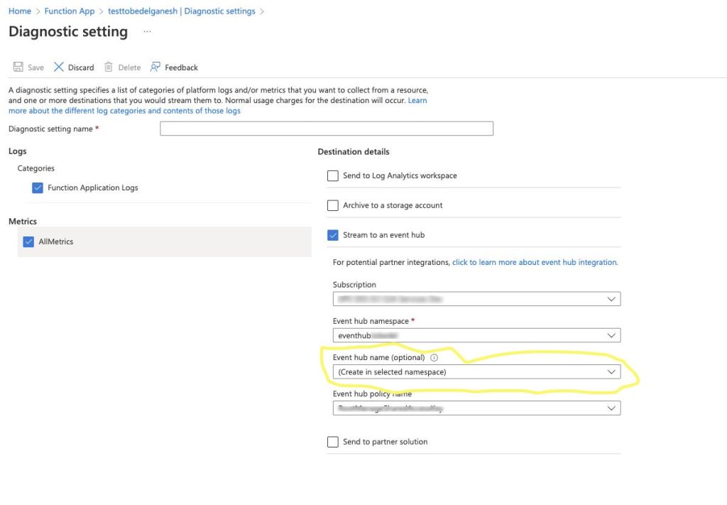 Deploy Diagnostic Settings for Azure Function to Event Hub | Techbrainblog